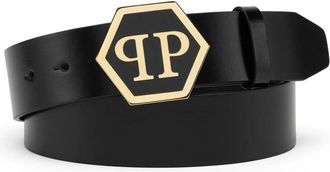Philipp Plein Homme, Accessoires, Noir, Taille: 100 CM Ceinture en cuir Hexagone
