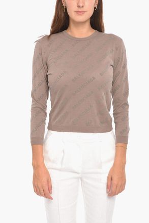 Balenciaga Crop Sweather with Allover Ton-sur-ton Lettering Balenciaga