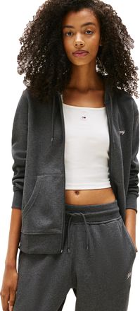 Tommy Jeans Damen-Kapuzenpullover mit Reißverschluss, mittelschwer, Script-Logo und Kordelzug, grau dunkel meliert, XS