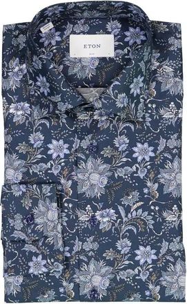 Eton Herren Hemd blau gemustert Slim Fit