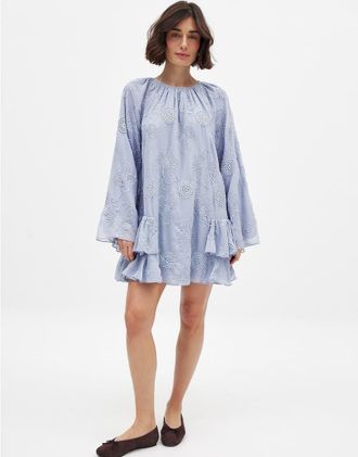 NA-KD Robe courte volumineuse &agrave; broderies - Bleu