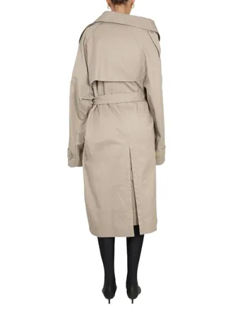 Balenciaga Off-The-Shoulder Double-Breasted Trench Coat - Beige