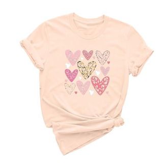 Generic T-shirt pour femme avec imprimé coeur - Manches courtes - Col rond - T-shirt basique décontracté pour la Saint-Valentin - Chemise unie grande taille p