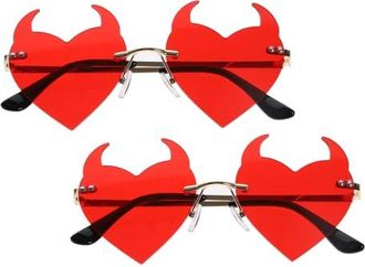 Hemobllo Lot de 2 Lunettes de Soleil sans Monture en Plastique de Coeur &agrave; Cornes Verres Rouges &Eacute;clatants L&eacute;g&egrave;res pour F&ecirc;tes Costum&eacute;es Carnaval et Activit&eacute;s en 