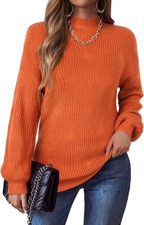 Zeagoo Pull en tricot &eacute;pais &eacute;l&eacute;gant, pour femmes, col roul&eacute;, manches longues, chaud, tailles S &agrave; XXL, Orange, S
