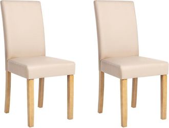 Beliani Lot de 2 Chaises en Cuir PU Beige Pieds en Bois de Pin Clair Haut Dossier Broadway