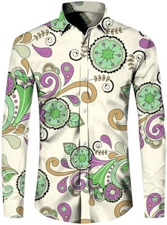 Generic Costume de carnaval pour homme - Masque des ann&eacute;es 80 - Imprim&eacute; - Chemise pour homme avec boutons et col Mardi Gras - Chemise &agrave; revers - Chemise de ca