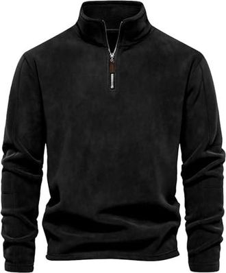 Generic Pull thermique à manches longues pour homme avec fermeture éclair 1/4, Pull noir à fermeture éclair pour homme, XL