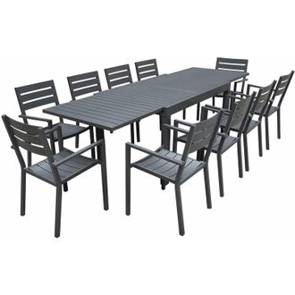 Happy Garden Happy Garden - Salon de jardin venezia extensible 132/264 en aluminium anthracite - 10 places