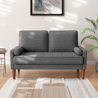 Vesgantti Canap&eacute; 2 Places Gris Fonc&eacute;, Lin 121cm, Coussins &agrave; Ressorts, Accoudoirs, Salon Moderne