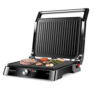 Taurus Taurus Etna Inox - Grill &eacute;lectrique 2 en 1 2200W, Ouverture &agrave; 180&ordm;, Thermostat r&eacute;glable, Surface 29x23cm, Plaque sup&eacute;rieure inclinable, Surface antiad