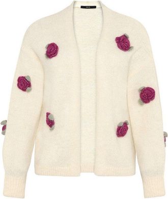 Zero Strickjacke Damen mit bunten 3D Blumen (1-tlg) Knopfleiste