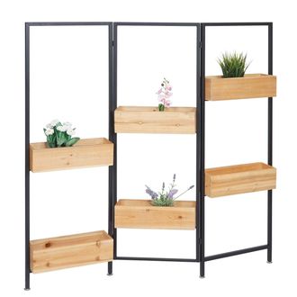 Mendler Raumteiler mit Pflanzkasten HWC-L32, Blumenkasten Raumtrenner, Holz-Stahl 116x118cm - Gestell schwarz, naturfarben