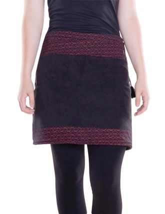 vishes Alternative Bekleidung - Thermorock Warmer Damen Winterrock kurz Taschenrock aus ECO-Fleece schwarz-dunkelrot 32-34