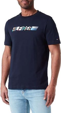 Tommy Hilfiger T-Shirt Manches Courtes Homme Multicolour Hilfiger Tee Col Ras-du-Cou, Bleu (Desert Sky), S