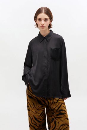 Ganni schwarz Schwarzes Hemd mit Rundkragen Elastan - Größe 32