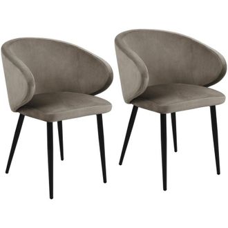 SVITA AUDREY Lot de 2 chaises de salle &agrave; manger Fauteuil de cuisine avec accoudoirs Velours taupe