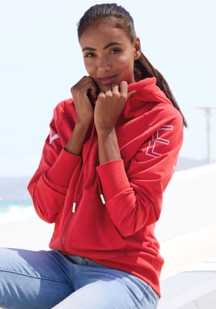Elbsand Kapuzensweatjacke ELBSAND Kinea, Damen, Gr. XXL (44), rot, Sweatware, Obermaterial: 95% Baumwolle, 5% Elasthan, unifarben mit Farbeinsatz, figurumspie
