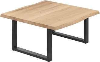 Lamofootwear Manufaktur Esstisch Küchentisch Schreibtisch Couchtisch aus Massivholz, mit Baumkante 60x60x47 cm (AxBxH), Loft, Natur/Schwarz, LKB-01-A-002-9005L