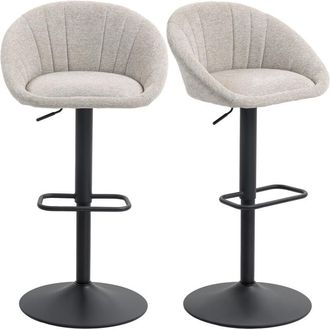 HOMCOM Lot de 2 tabourets de bar - HOMCOM - hauteur r&eacute;glable, dossier et accoudoirs, repose-pieds - tissu de lin - 53.5x46x83-103cm - beige