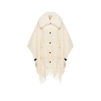 Moncler Moncler Shearling Collar Mohair, Alpaca & Wool Blend Cape, Women, White, Size: One Size