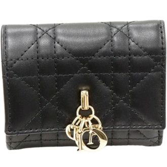 Dior Portefeuille trifold en agneau Cannage Pre-owned - Femme - Pre-owned - Noir - Taille: ONE Size