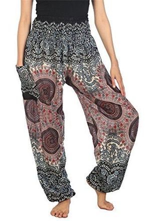 Lofbaz Boho Pantalons Femmes Taille Smockée Rose 2 Harem Pants Blanc Size 3XL