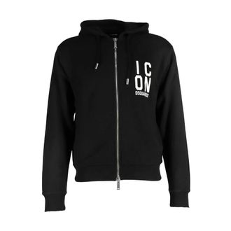 Dsquared2 Schwarzer Druck Rei&szlig;verschluss Kapuzenpullover - - Sweatshirts & Hoodies - Herren - Schwarzk - XS