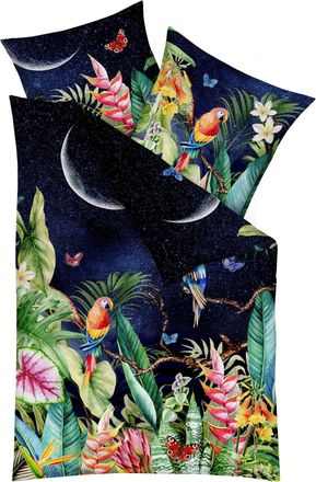 Kaeppel Mako Satin 135x200cm Digitaldruck Bettwäsche 2 TLG. Wolf Urwald Federn Abstrakt Baumwolle, Farbe:Tropical Galaxy