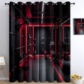 Generic Rideaux occultants &agrave; Isolation Thermique avec oeillets, Sports Modernes Salle De Sport Motif, Rideau Opaque &agrave; Oeillets Draperies pour Maison Chambre S