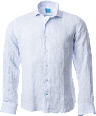 Panareha Gestreiftes Leinenhemd für Herren Phuket Blau (XL)