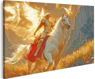 Islandburner Bild auf Leinwand Himmlische Kriegerin auf wei&szlig;em Pferd Bilder Wandbilder Poster