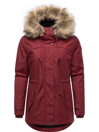 Ragwear Damen warme Winterjacke mit abnehmbarem Kunstfell und flauschigem Teddy Fleece Futter Kurzmantel Tawny Short YOUMODO Wine Red Gr. 5XL