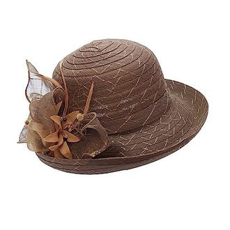 Generic Chapeau melon pour femme en tulle &agrave; bord roul&eacute; - Chapeau &eacute;l&eacute;gant en voile pour lext&eacute;rieur - Chapeau cloche de protection solaire en organza &agrave; bordure 
