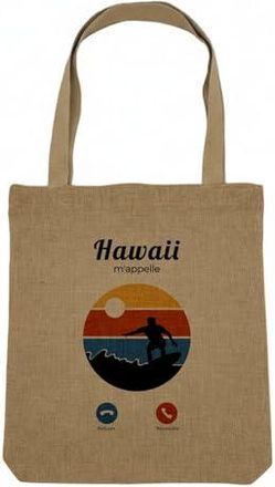 Fabulous Sac Shopping Tote Bag Aspect Lin - Hawaii MAppelle Surf Soleil Plage Voyage - Sac de Courses Toile Epaisse 360g Beige Naturel Cabas Port&eacute; Epaule Solid