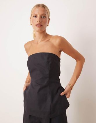 Tala Top bustier long en lin épais - Noir