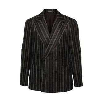Tagliatore Gestreifte Wolljacke mit Broschen-Detail - - Jackets - Herren - Schwarzk - 2XL