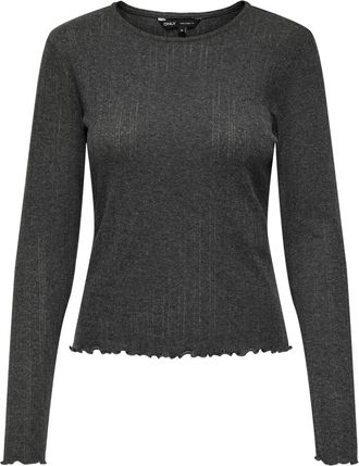Only Damen Einfarbiges Langarm Shirt Basic Rundhals Rollkanten Top Longsleeve Oberteil ONLCARLOTTA, Farben:Dunkelgrau, Größe:L