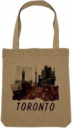 Fabulous Sac Shopping Tote Bag Aspect Lin - Toronto Vintage Collage Voyage Canada Carte Postale - Sac de Courses Toile Epaisse 360g Beige Naturel Cabas Port&eacute; E