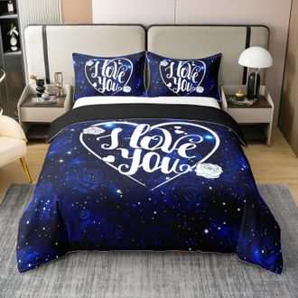 Generic Bettw&auml;sche 140x200 cm Blaues Herz 3 Teilig Bettbezug 140 x 200 Romantisches Paar Bettw&auml;sche-Sets 3D Weiche Mikrofaser Bettbezug Set mit Rei&szlig;verschluss