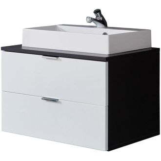 ebuy24 Ebuy24 - ConceptOne Bad Waschbeckenunterschrank 2 Schubladen, Waschbecken grau, wei&szlig; Hochglanz, MineralgussAufsatzwaschbecken Wei&szlig;