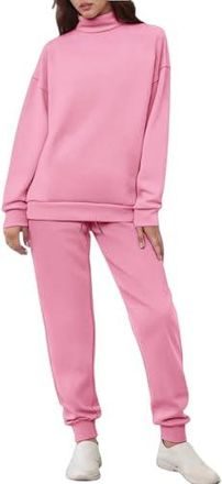 Generic Ensemble de surv&ecirc;tement pour femme musulmane - Couleur unie - Col rond - Boucle en bois - Manches longues - Pantalon large - Costume de jogging pour f