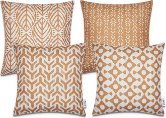 Paco Home Kissen Kissenbezug Sofakissen Bezug Kissenhülle Dekokissen Zierkissen Couchkissen Modern Geometrische Muster, Farbe:Dunkelorange, Sets:4pcs-Set