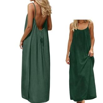 Generic Robe longue caraco dos nu pour femme, sans manches, couleur unie, dos ouvert, robe d&eacute;t&eacute; pour la plage, les vacances, la maison avec noeud dans le dos,