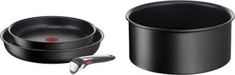 T-fal Ingenio, Lot de 3 pi&egrave;ces, Po&ecirc;les 24 et 28 cm + poign&eacute;e, Induction, Rev&ecirc;tement antiadh&eacute;sif & Ingenio Eco Resist Casserole 20 cm, Empilable, Induction, 