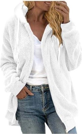 Generic Manteaux dhiver en polaire pour femme avec fermeture &eacute;clair int&eacute;grale, manteaux doreille chauds et doux &agrave; capuche en peluche duveteux parka avec poche