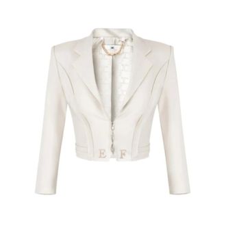 Elisabetta Franchi Femme, Vestes, Blanc, Taille: 42 FR Double-Layer Stretch Crepe Jacket