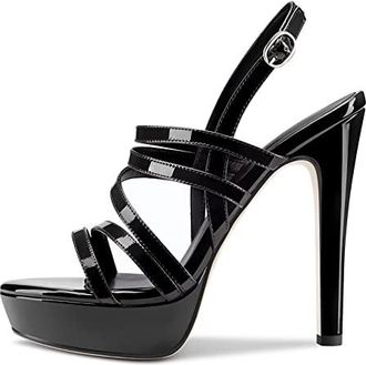 Castamere Femmes Fille Aiguille Haut High Talon Heel Plate-forme Romaines Sandales Lanières Cheville Slingback Boucle 13 CM Heels Noir 45 EU