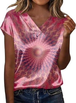 Generic Chemisier d&eacute;contract&eacute; &agrave; manches courtes et col en V imprim&eacute; ethnique pour femme | Chemise d&eacute;t&eacute; l&eacute;g&egrave;re et respirante pour un usage quotidien, les voyag