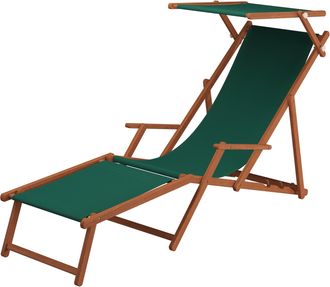 Erst-Holz Liegestuhl Sonnenliege grün Fußablage Sonnendach Gartenliege Holz Deckchair Gartenmöbel 10-304FS